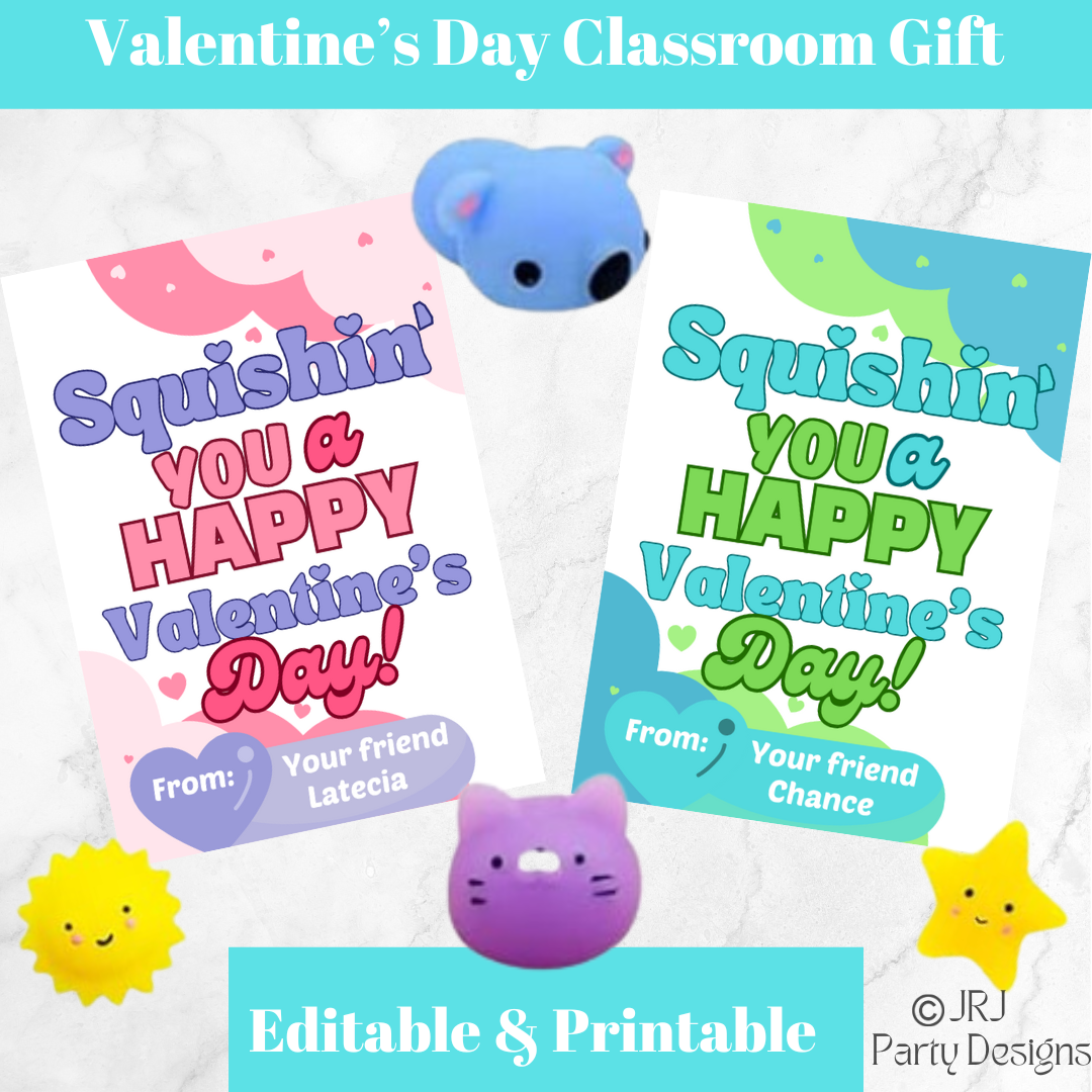 Squishy Valentine's Day Classroom Cards - Editable & Printable Instant ...