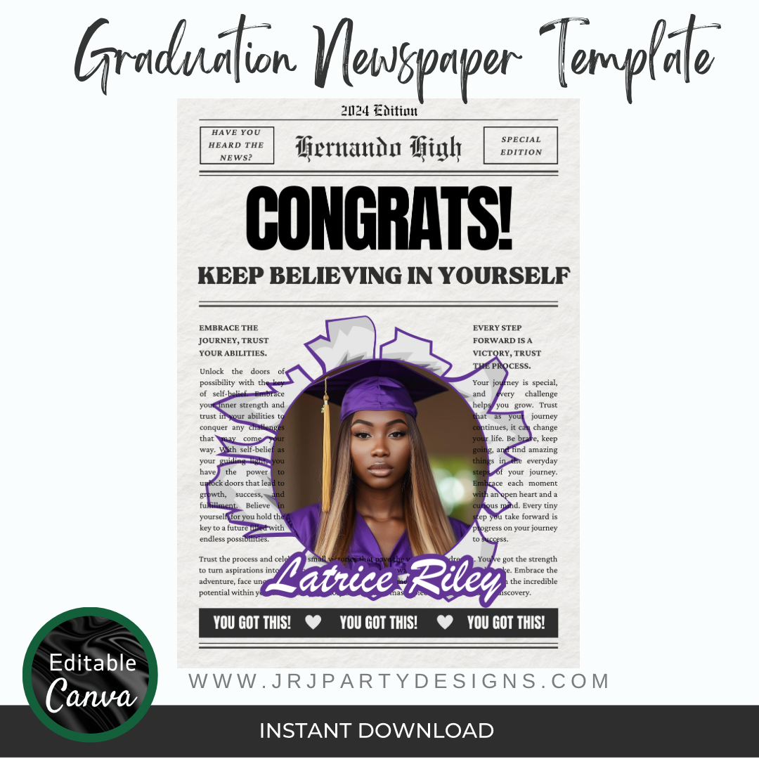 Editable Newspaper Graduation Template – JRJ Party Designs Inc.
