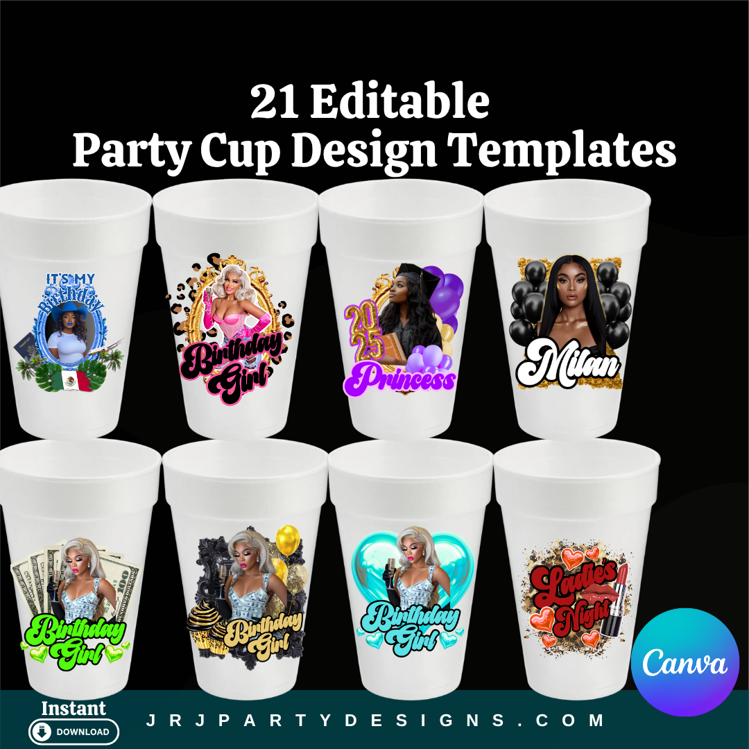Editable Party Cup Sticker Design Bundle + Mockup Templates – JRJ Party ...