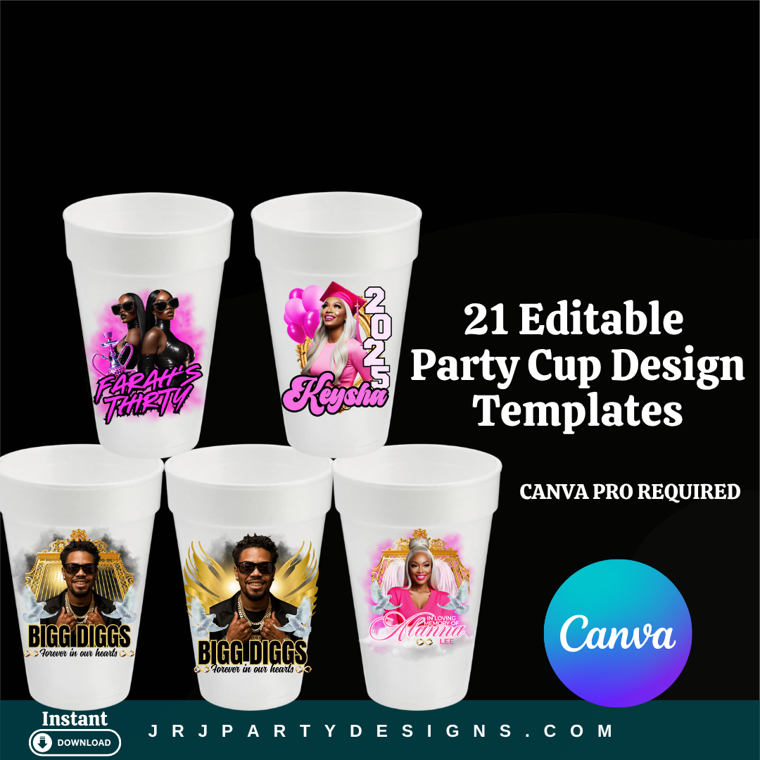 Editable Party Cup Sticker Design Bundle + Mockup Templates – JRJ Party ...