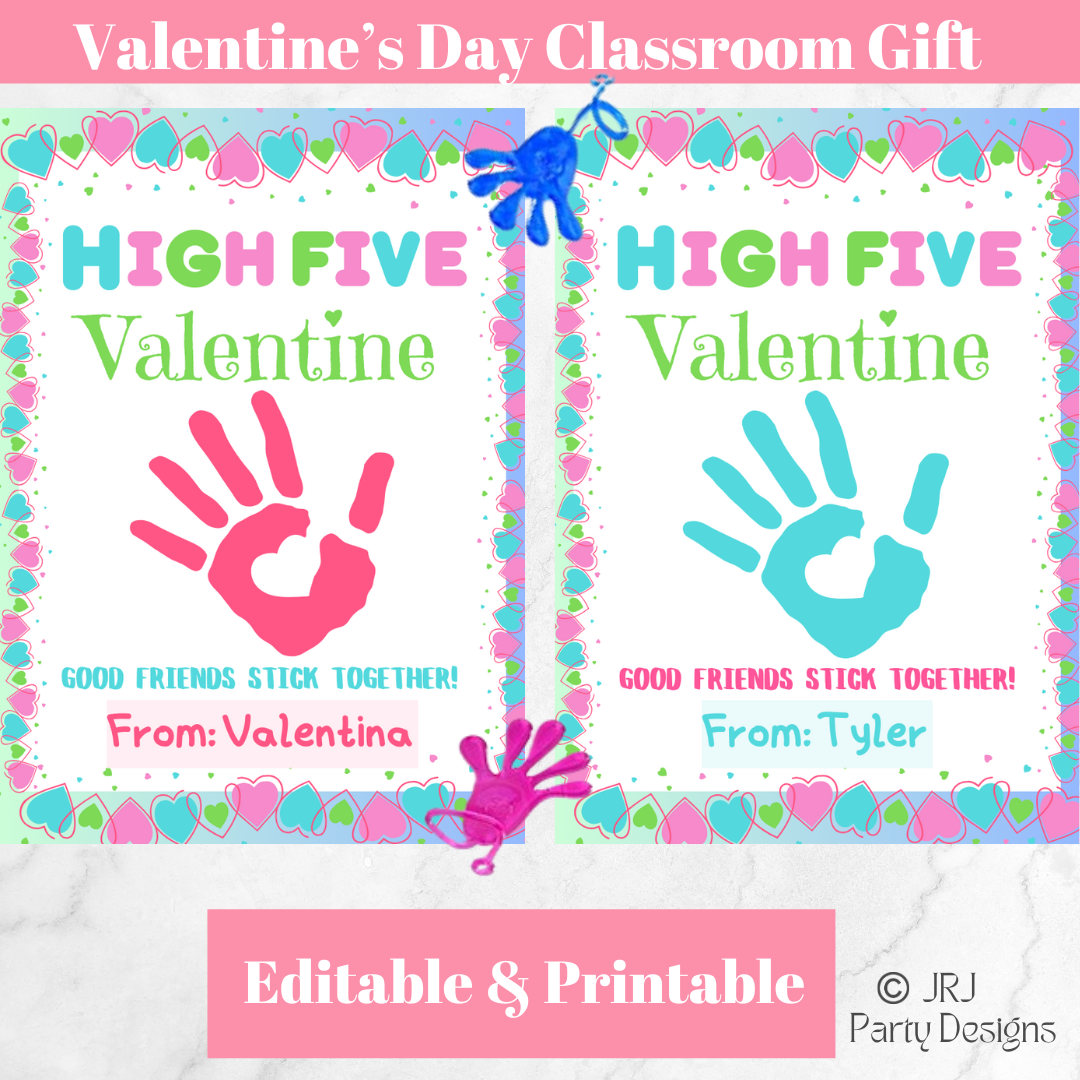 Editable Sticky Hand High Five Valentine's Day Printable Cards - Insta ...