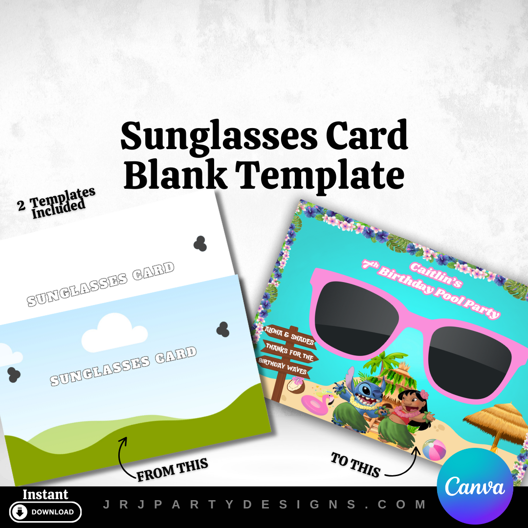 DIY Sunglasses Card Template – Instant Digital Download – JRJ Party ...